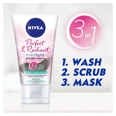 Nivea Perfect & Radiant 3 In 1 Charcoal Face Scrub 150ml | PnP