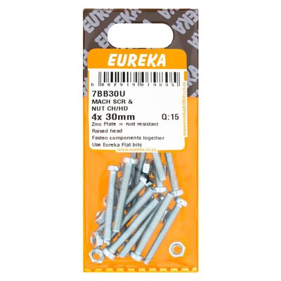 Eureka Machine Screw & Nut Cheesehead 4 x 30mm 15 Pack | Smart Price ...