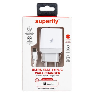 Superfly 3.4A White Dual Type C Wall Charger | PnP
