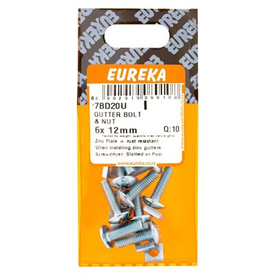 Eureka Gutter Bolt & Nut 6 x 20mm 10 Pack | PnP