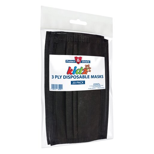 Vita Aid Protect & Shield Kidz 3 Ply Masks Black 20 Pack | PnP