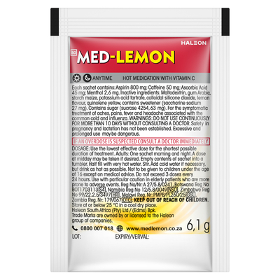 Med-lemon Menthol Hot Medication for Colds & Flu 18 Pack | PnP