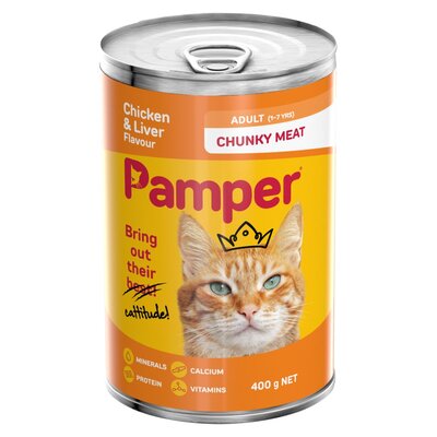 Pamper Chicken & Liver Flavour Chunky Meat Cat Food 400g | PnP