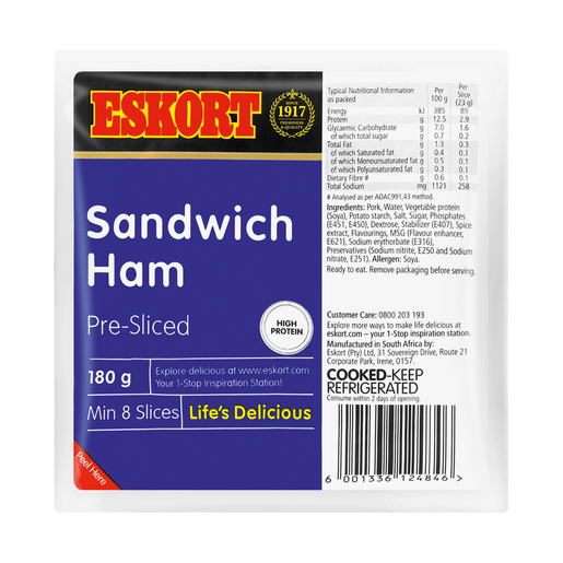 Eskort Sliced Sandwich Ham 180g | PnP