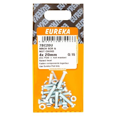 Eureka Machine Screw & Nut Cheesehead 4 x 20mm 15 Pack | Smart Price ...