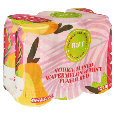 B&T Vodka, Kiwi, Peach & Strawberry Spirit Cooler 6 x 440ml | PnP