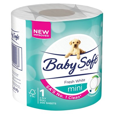 Baby Soft Fresh White Mini 2ply Single Toilet Roll 200 sheets | PnP
