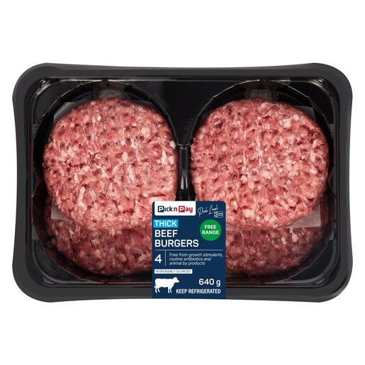 PnP Thick Free Range Burgers 4 Pack 640g | PnP