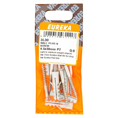 Eureka Wall Plug & Screw 4.5x38mm P7 6 Pack | Smart Price Specials ...