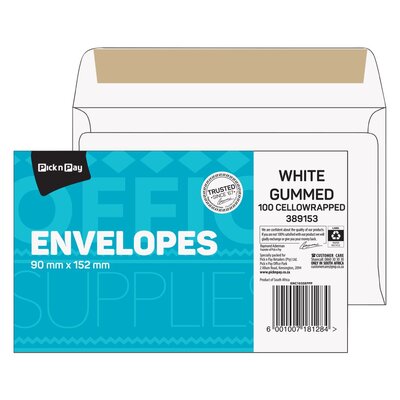 PnP C6 White Stick Easi Envelope 100 Pack | PnP