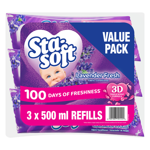 Sta-Soft Lavender Fabric Softener Refill Value Pack 3 x 500ml | Smart ...