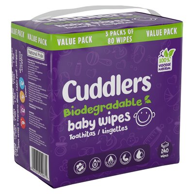 Cuddlers Biodegradable Baby Wipes 3 x 80 Pack | PnP