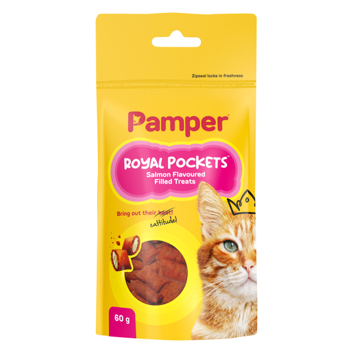Pamper Royal Pockets Salmon Flavoured Filled Cat Treats 60g | PnP