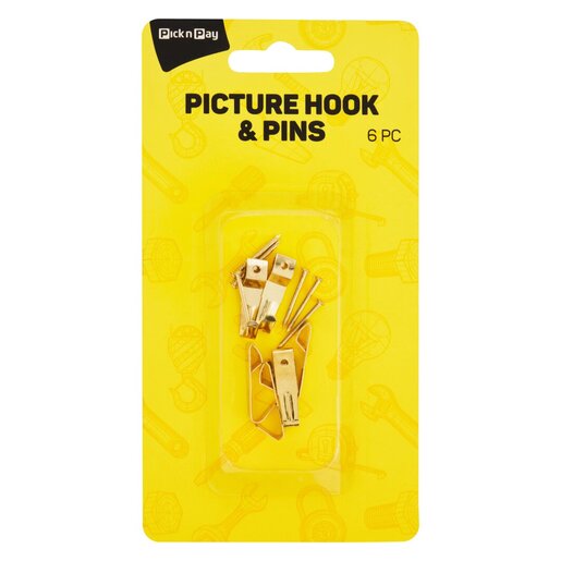 PnP Picture Hooks Pin Brass 6 Piece 1 Pack | PnP