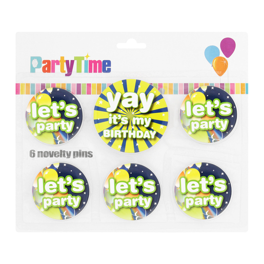 Party Time Novelty Pins 6ea | PnP