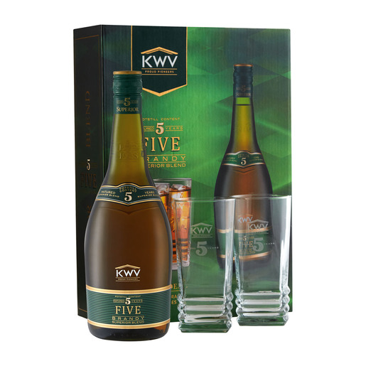 KWV 5 Year Old Brandy 750ml + 2 Glasses x 48 | PnP