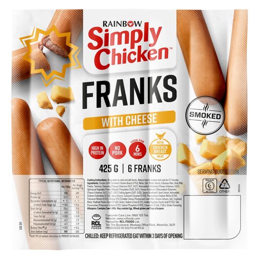 Rainbow Smoked Chicken & Cheese Frankfurt 425g | PnP