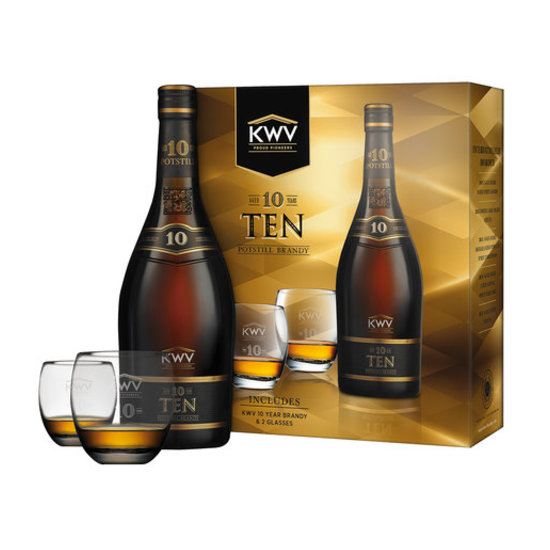 KWV 10YR Brandy & 2 Glasses Gift Pack 750ml x 6 | PnP